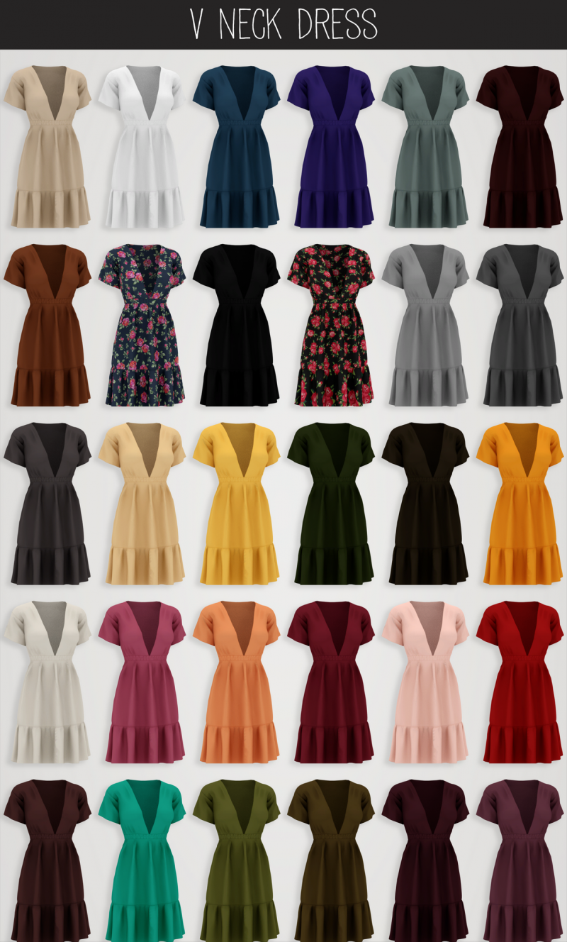 The Sims 4 Elliesimple V Neck Dress Sims 4 Dresses Sims 4 Mods