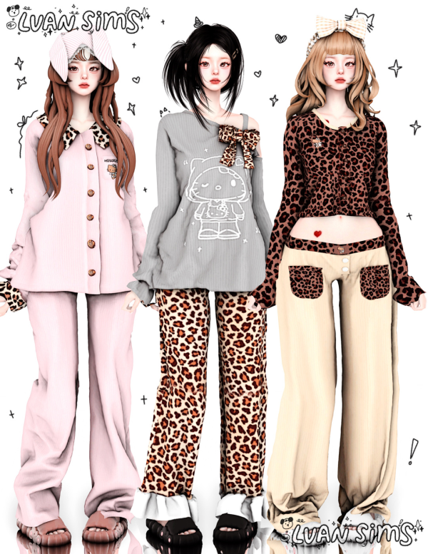 Leopard print pajamas by LVANsims - Sims 4 CC - SimsFinds